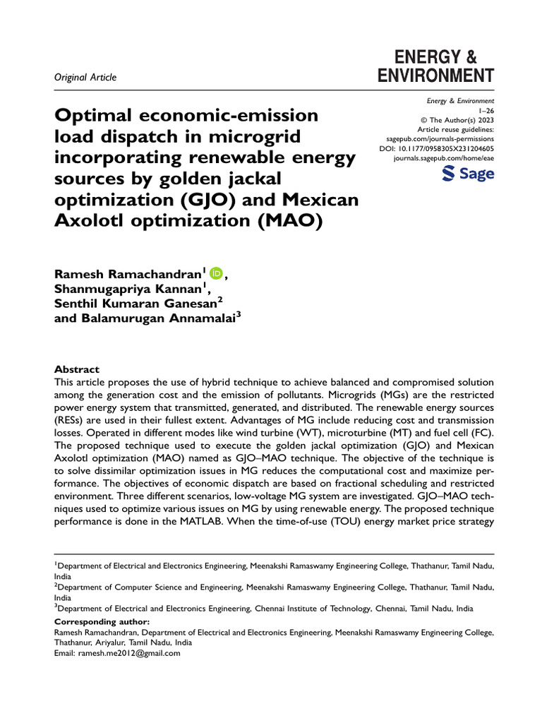Optimal Economic-Emission Load Dispatch in Microgrid Incorporating Renewable Energy Sources by ...