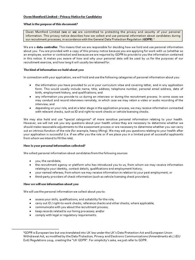 Candidate Privacy Notice | PDF | Recruitment | Privacy