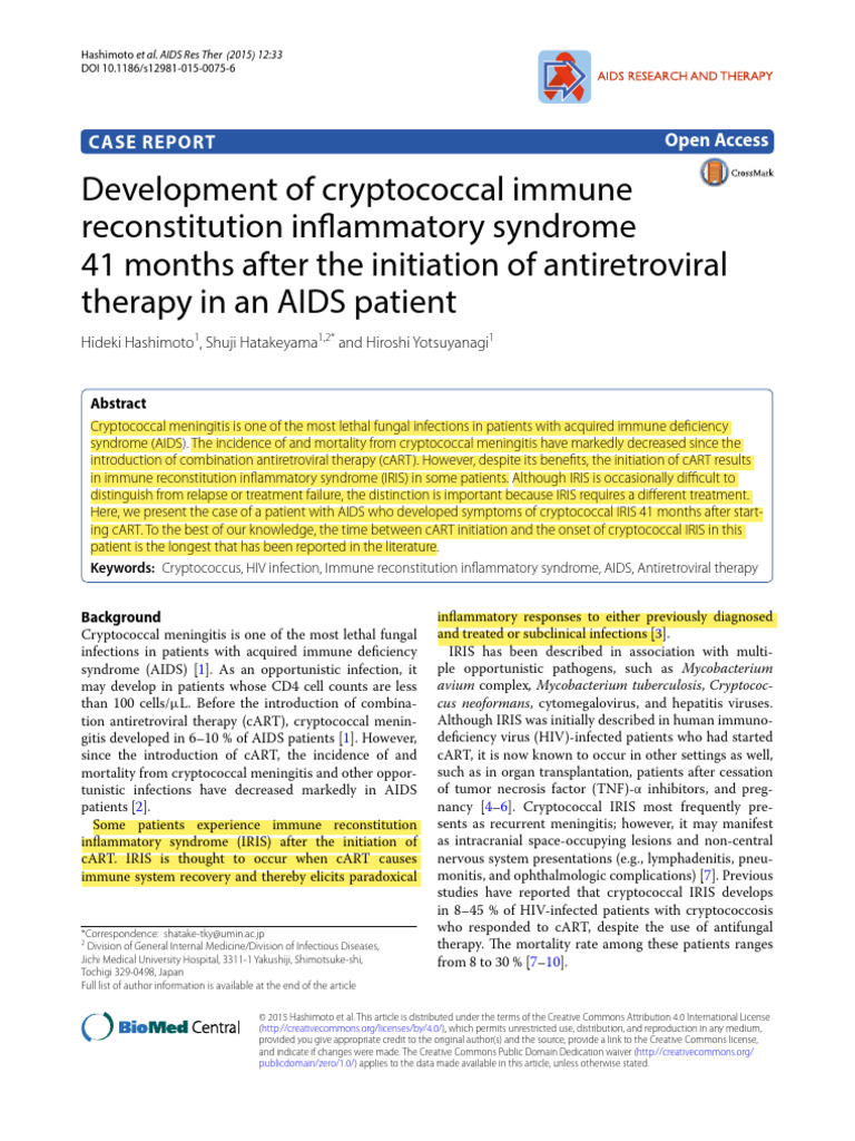 Example of A Case Report-Cryptococcoal and IRIS | PDF | Hiv/Aids ...