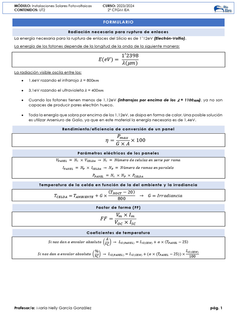 Formulario | PDF | Panel solar | Electricidad
