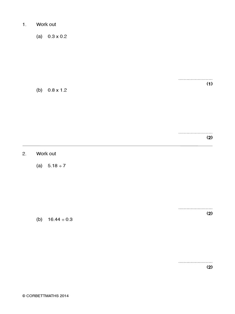Decimal Multiplication & Division Practice | PDF | Arithmetic | Mathematics