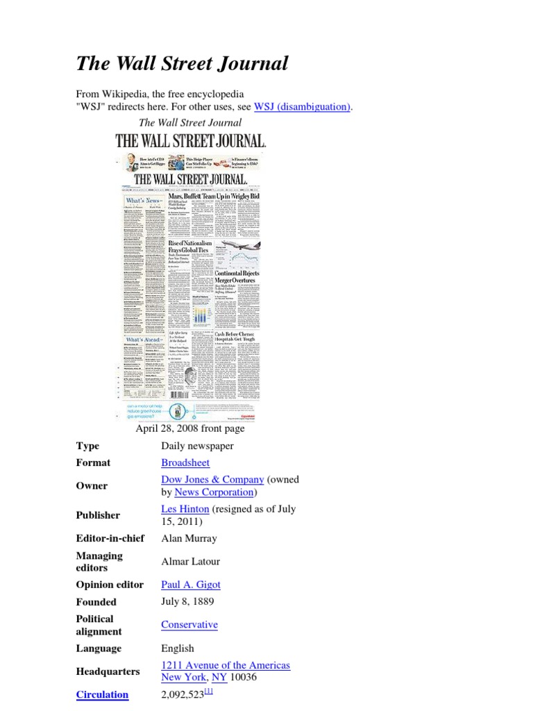 The Wall Street Journal: From Wikipedia, The Free Encyclopedia "WSJ ...