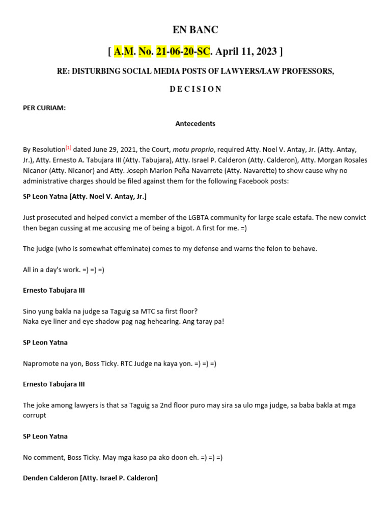 Re Disturbing Social Media Post of Lawyers Law Professors, A.M. No. 21 ...