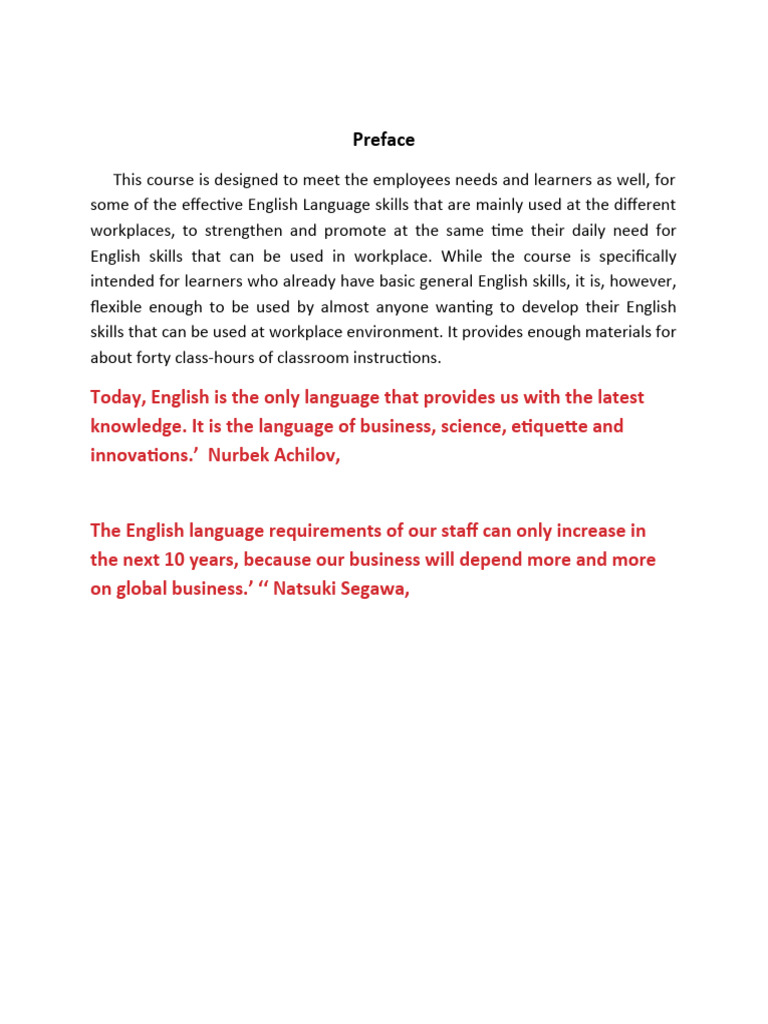 Preface | PDF | English As A Second Or Foreign Language | English Language