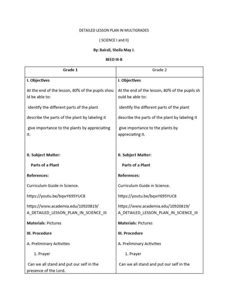 Multigrade Lesson Plan: Parts of Plants | PDF | Root | Flowers