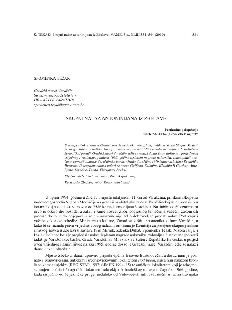 28-TEZAK - Skupni Nalaz Antoninijana Iz Zbelave | PDF