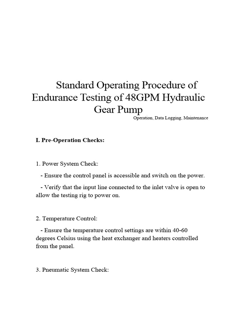 Endurance Testing SOP for 48GPM Pump | PDF | Pump | Valve