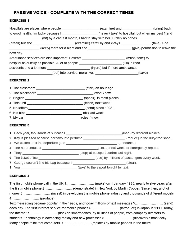 Passive Voice Complete The Correct Tense | PDF | Mobile Phones | Telephone