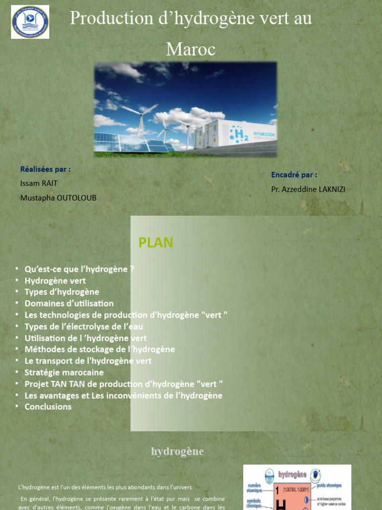 Production d'hydrogène vert au Maroc | PDF | Hydrogène | Stockage de l ...