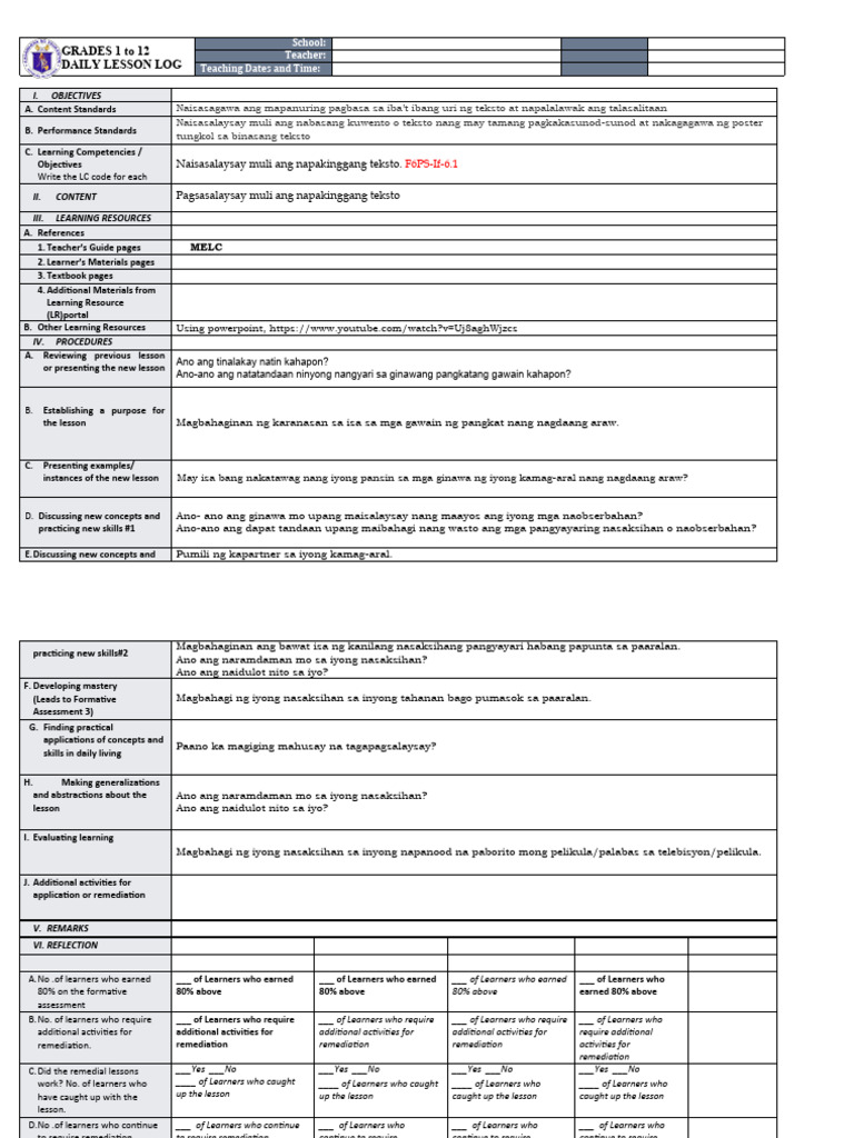 FILIPINO - Q1-W6 Day3 | PDF