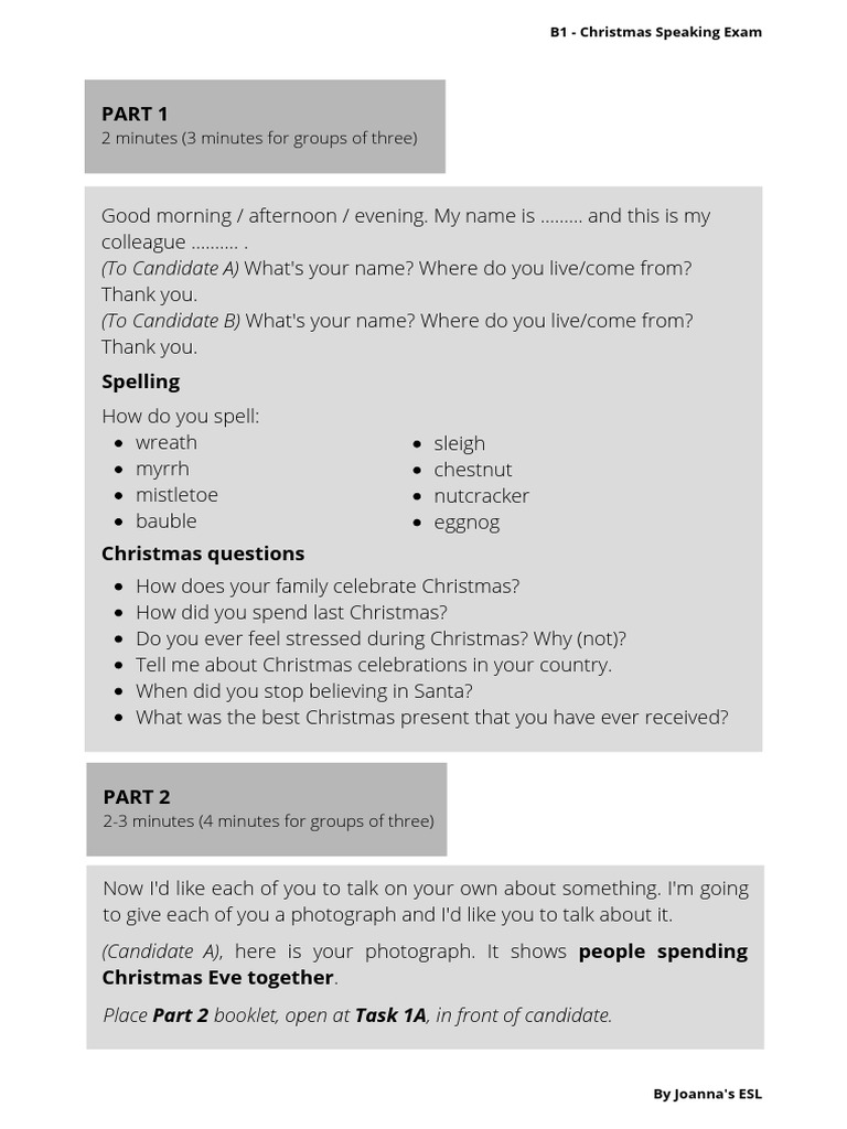 b1 Christmas Speaking Notes | PDF | Christmas | Santa Claus
