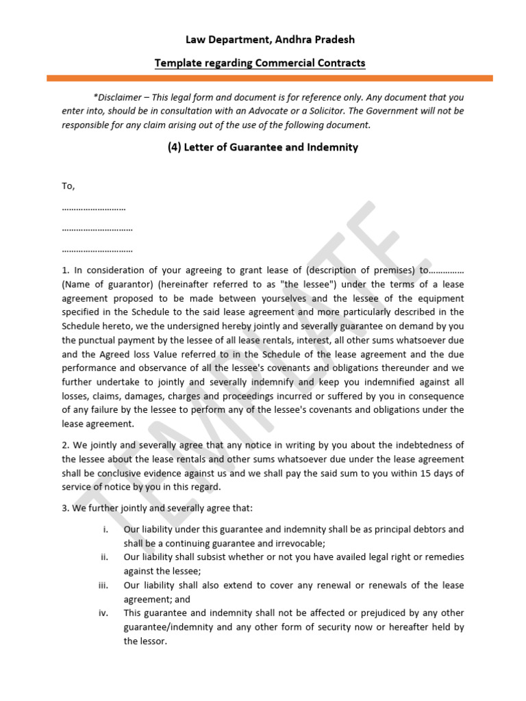 Andhra Pradesh Commercial Contract Template | PDF | Guarantee | Lease