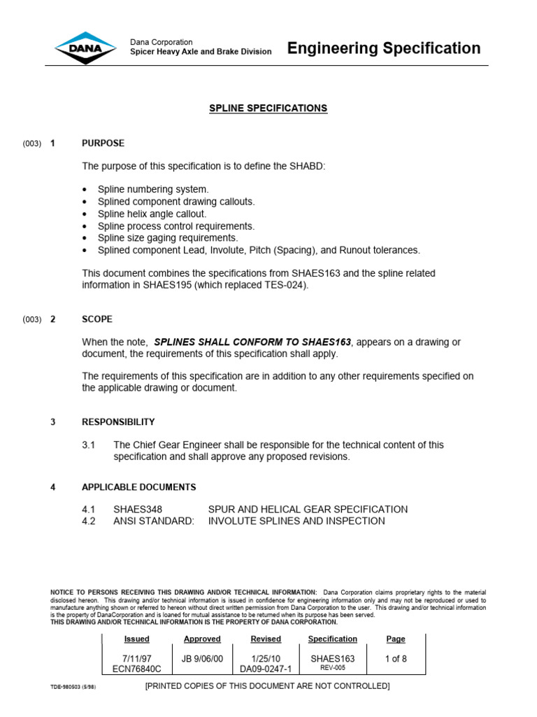 SHAES163 Spline Geometrical Accuracy | PDF | Specification (Technical Standard) | Engineering ...