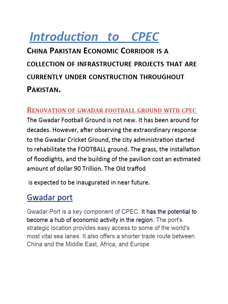 Renovation of Gwadar Football Stadium With CPEC | PDF