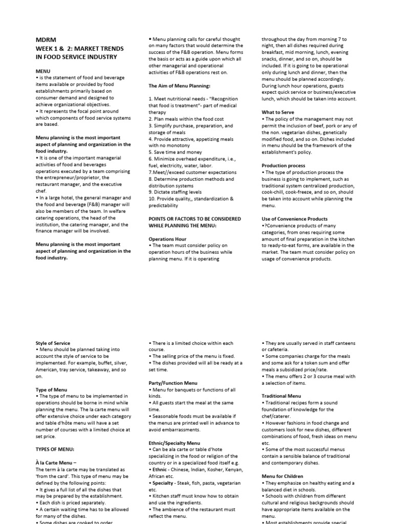 MDRM Reviewer | PDF | Menu | Food And Drink