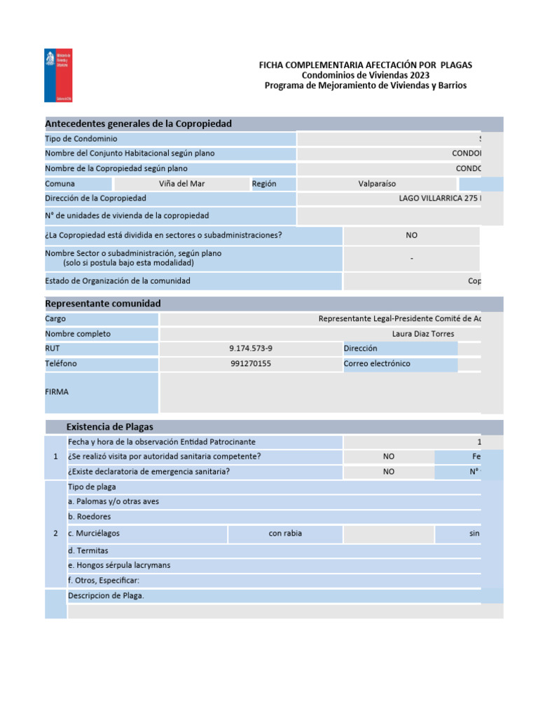 15) Formato Ficha Complementaria Plagas (SEREMI VALPO) | PDF | Condominio
