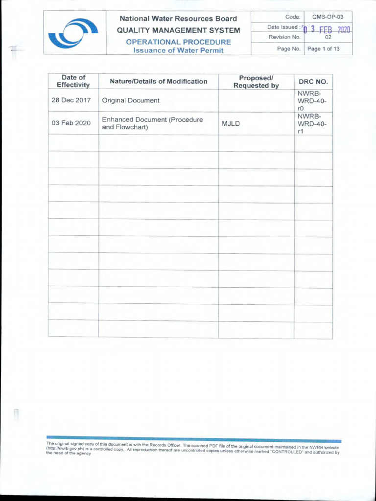 TS 08 Op - 03 Operational Procedure Issuance of Water Permit 2 | PDF ...