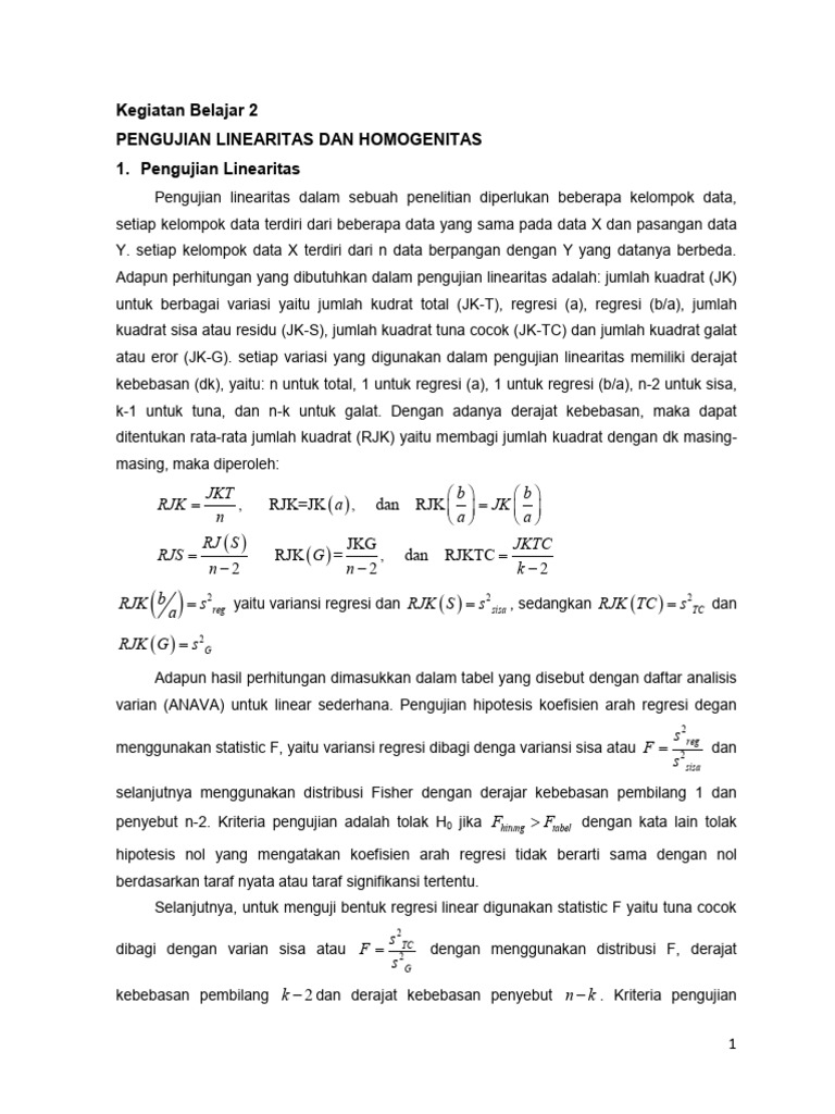 Pengujian Linearitas Dan Homogenitas | PDF