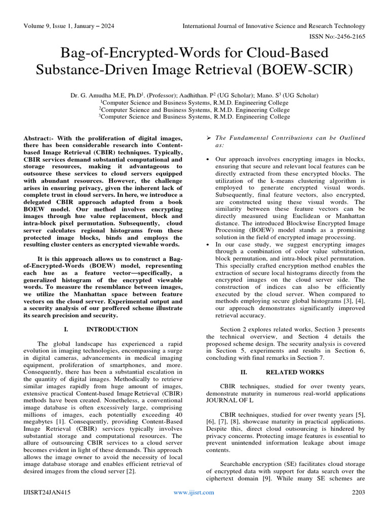 Bag Of Encrypted Words For Cloud Based Substance Driven Image Retrieval Boew Scir Pdf
