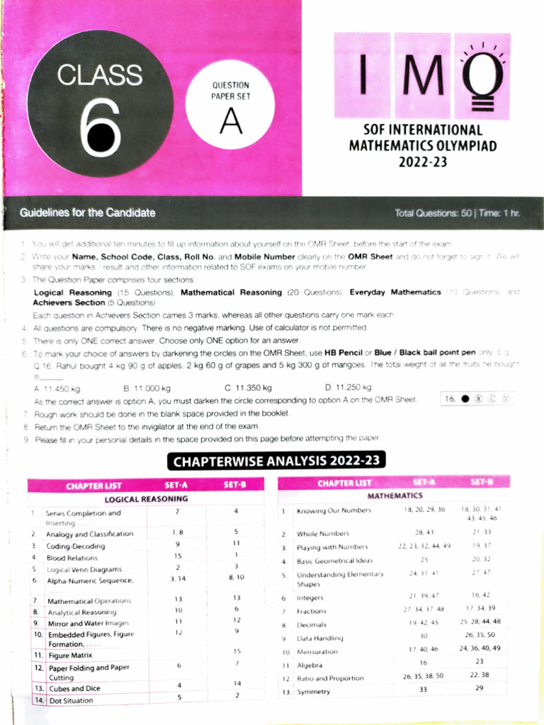 Class 6 Level 1 Imo 2022 Set A | PDF