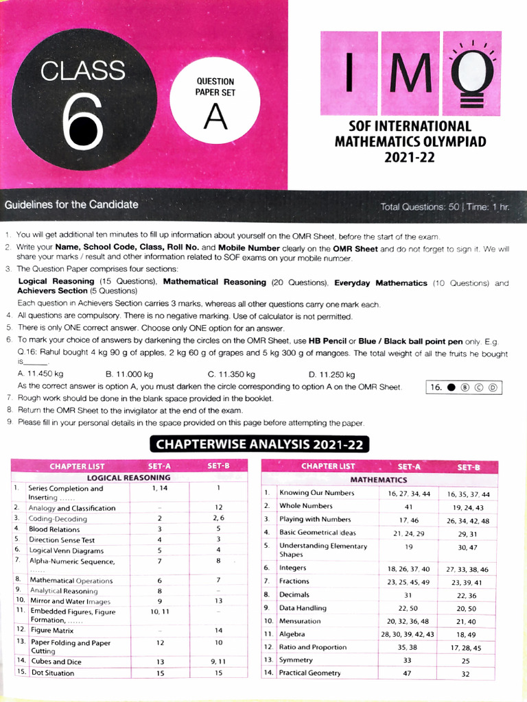 Class 6 Level 1 Imo 2021 Set A | PDF