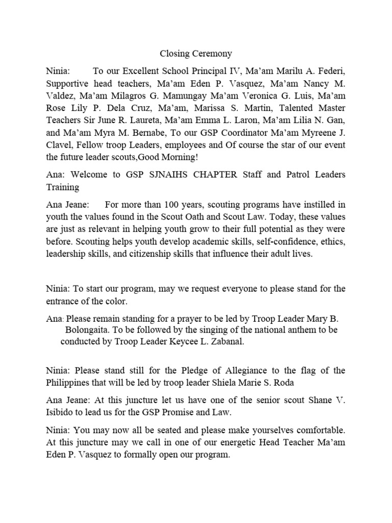 Closing Ceremony Script | PDF
