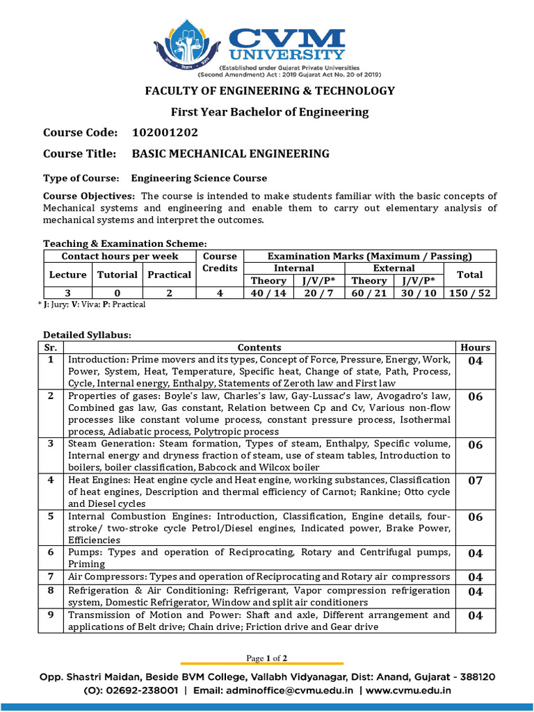 Faculty of Engineering & Technology First Year Bachelor of Engineering ...