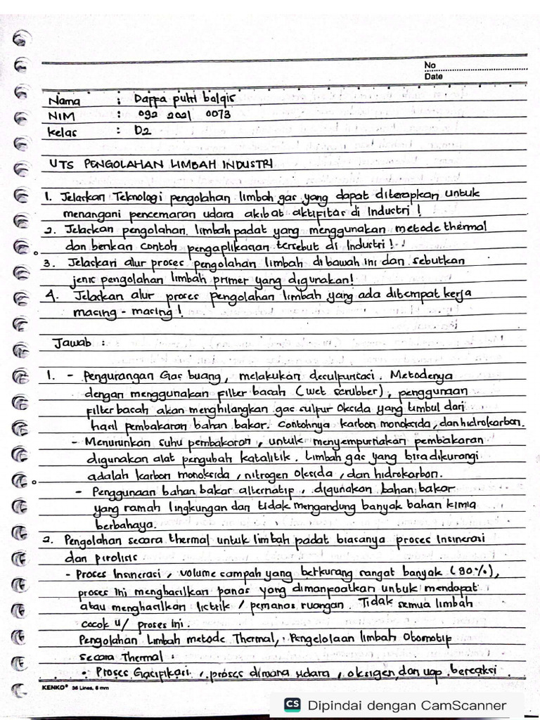 UTS PENGOLAHAN LIMBAH INDUSTRI DAFFA PUT - Compressed | PDF