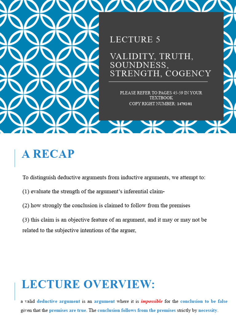 Lecture 5 Validity, Truth, Soundness, Strength, Cogency | PDF ...