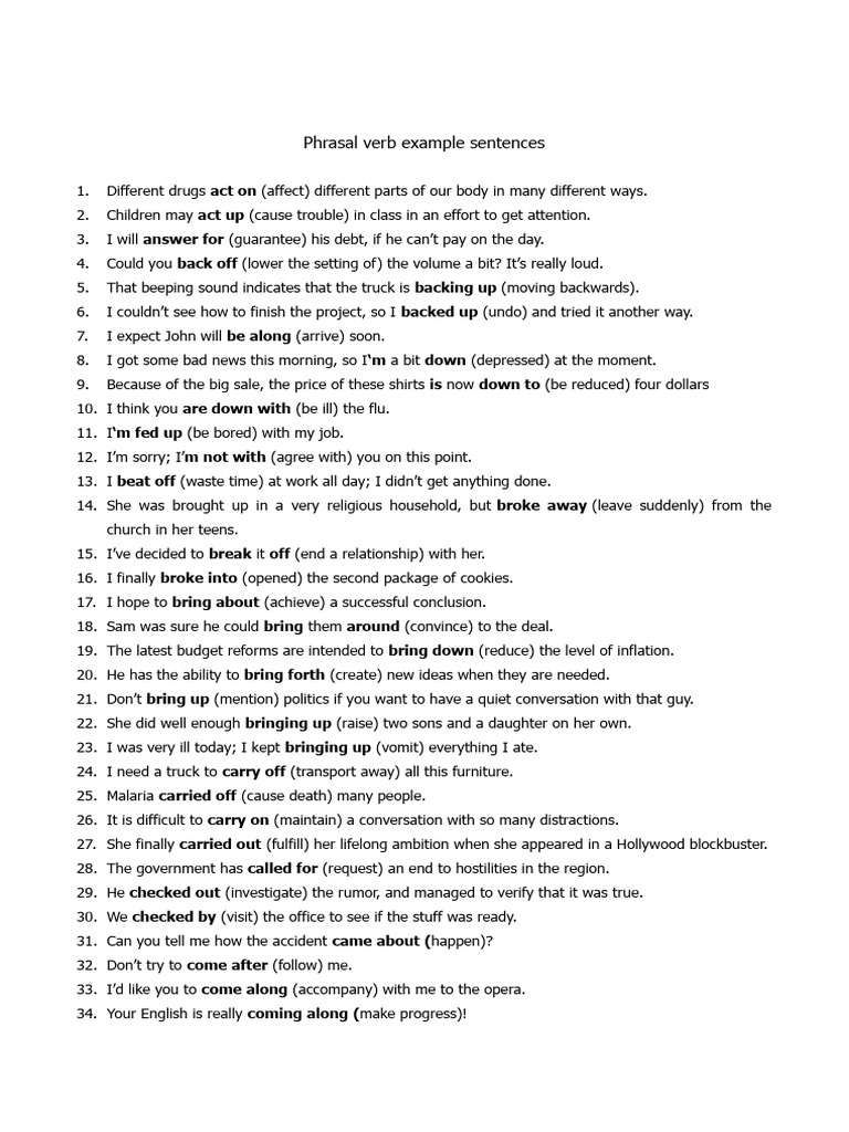 Phrasal Verb Examples with Sentences | PDF | Home & Garden | Art