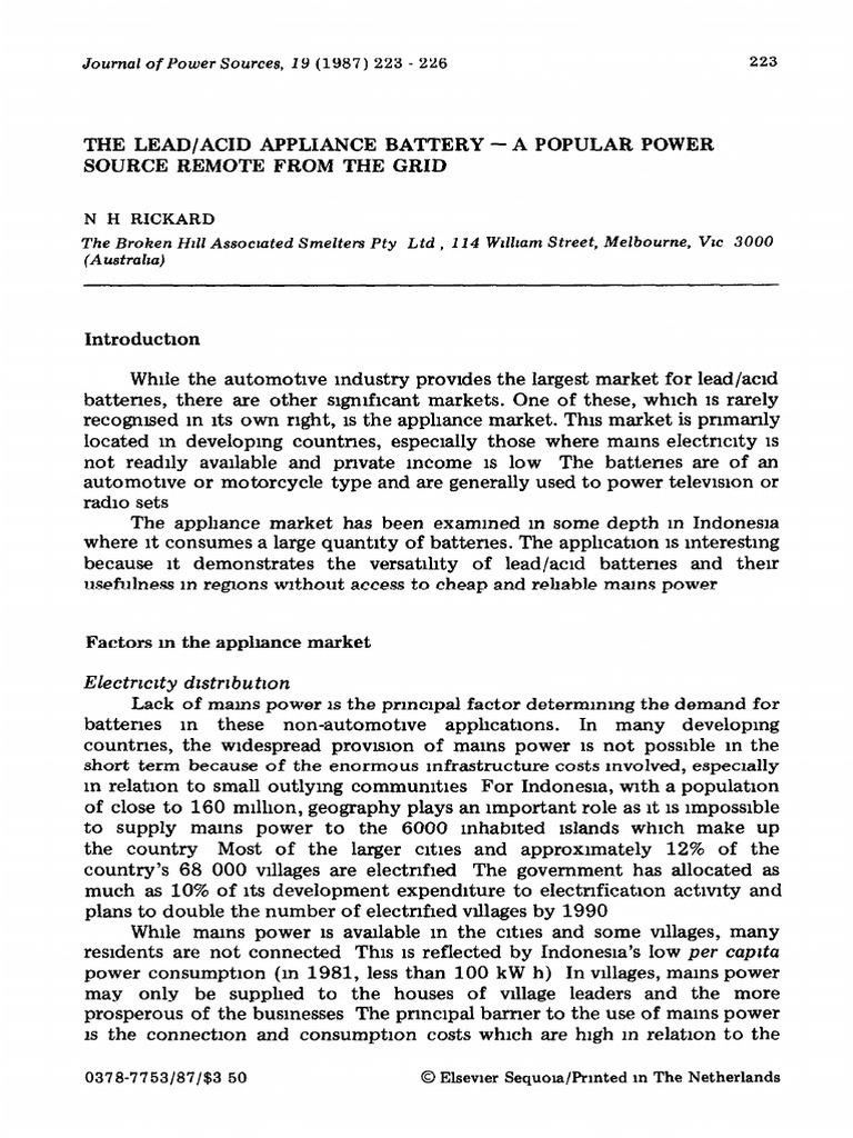 The Lead-Acid Appliance Battery - A Popular Power Source Remote From ...