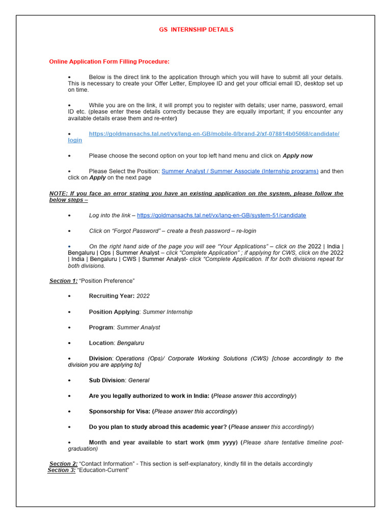 GS Application Procedure & Instructions | PDF | Résumé | Login