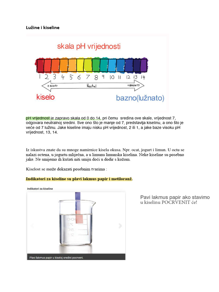 Indikatori, Lužine I Kiseline Kemija 7 | PDF