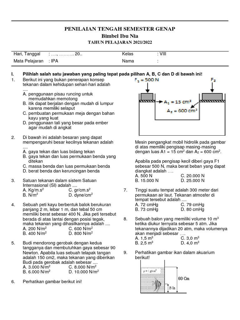 Soal PTS Semester Genap Kelas 8 SMP | PDF