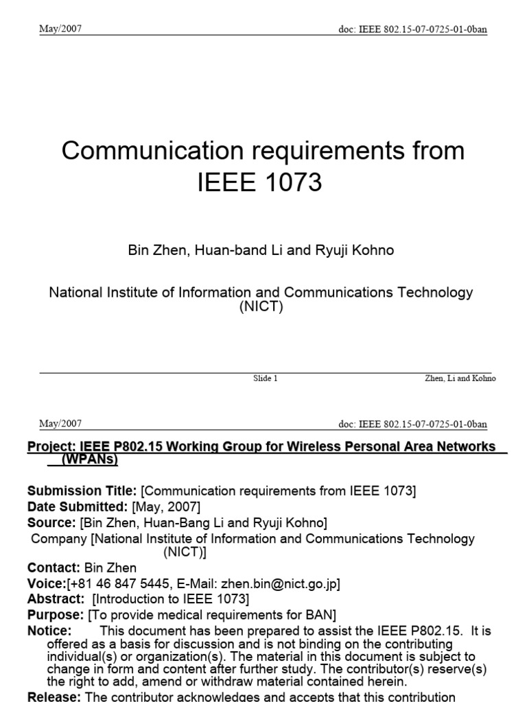 15 07 0725-01-0ban Communication Requirements From Ieee 1073 | PDF ...