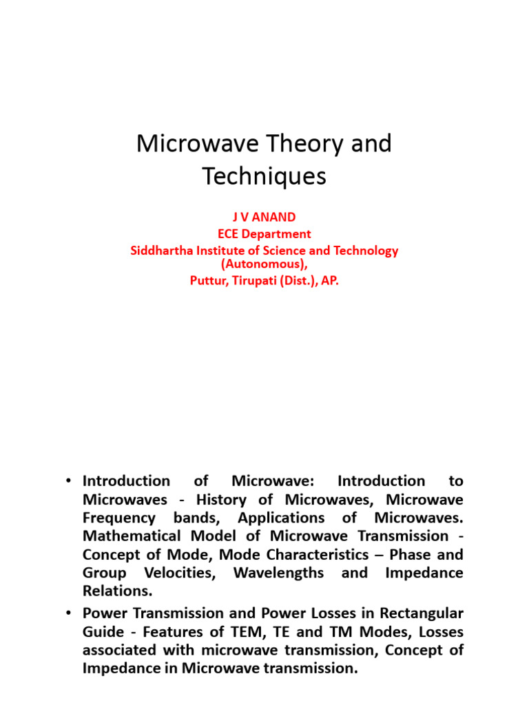 Microwave Theory and Techniques | PDF | Microwave | Waveguide