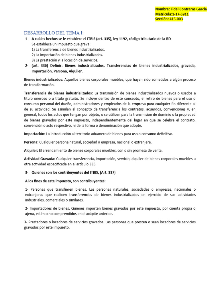 ITBIS: Impuestos y Contribuyentes en RD | PDF | Impuestos | Tarjeta de ...