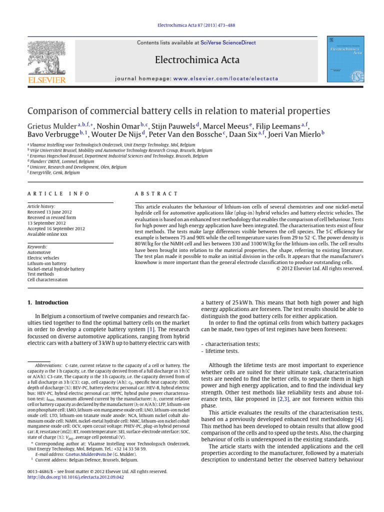 Comparison of Commercial Battery Cells in Relation To Material ...