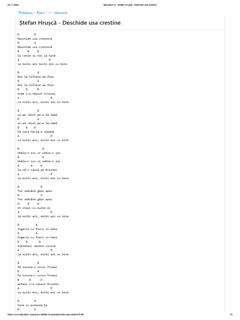 Tabulaturi - Ro - Ștefan Hrușcă - Deschide Usa Crestine | PDF