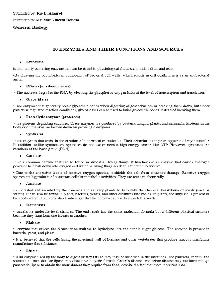 Almirol Rio Enzymes | PDF | Enzyme | Digestion