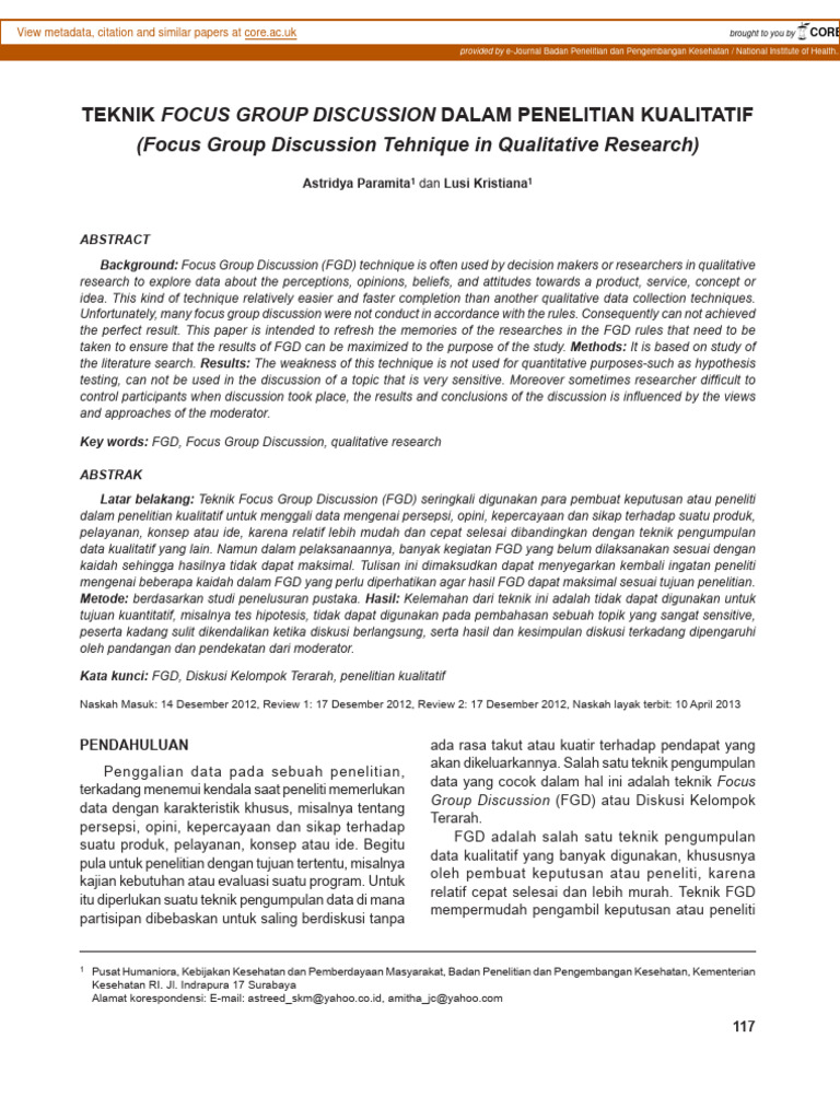 Focus Group Discussion Tehnique in Qualitative Research | PDF ...