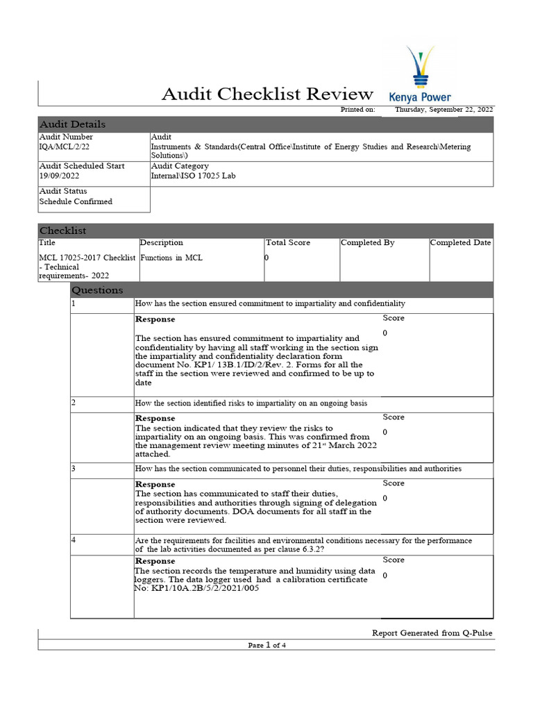Audit Checklist Instruments 23092022 | PDF | Calibration | Laboratories