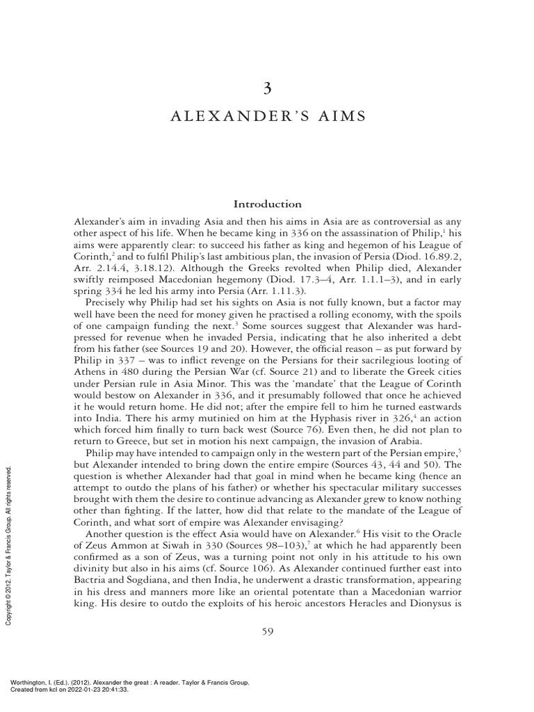 Alexander's Aims | PDF | Alexander The Great | Achaemenid Empire Alexander's Aims | PDF | Alexander The Great | Achaemenid Empire