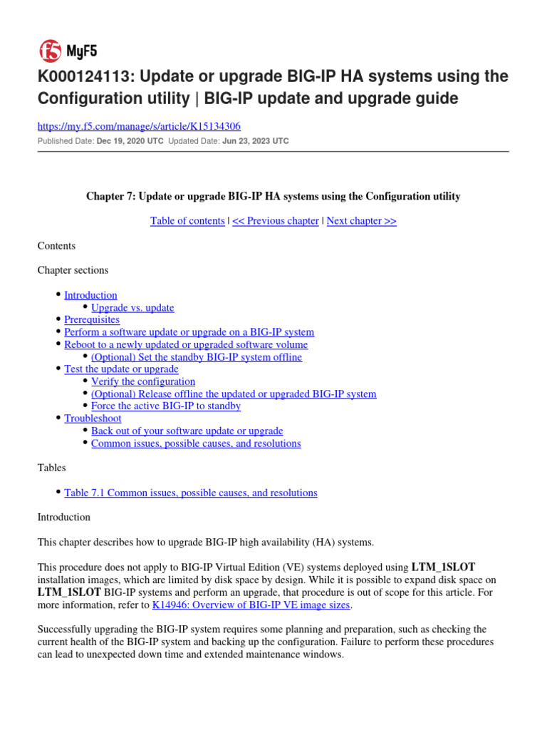 Update or Upgrade BIG-IP HA Systems Using The Configuration Utility - BIG-IP Update and Upgrade ...