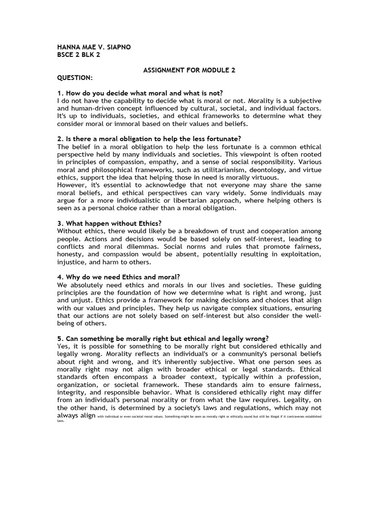 ASSIGNMENT FOR MODULE 2 | PDF | Morality | Applied Philosophy