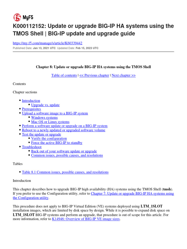 Update or Upgrade BIG-IP HA Systems Using The TMOS Shell - BIG-IP Update and Upgrade Guide | PDF ...