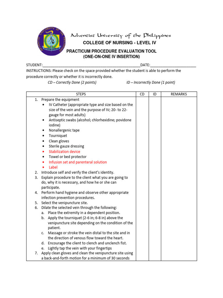 Ivt Practicum Checklist | PDF | Intravenous Therapy | Catheter