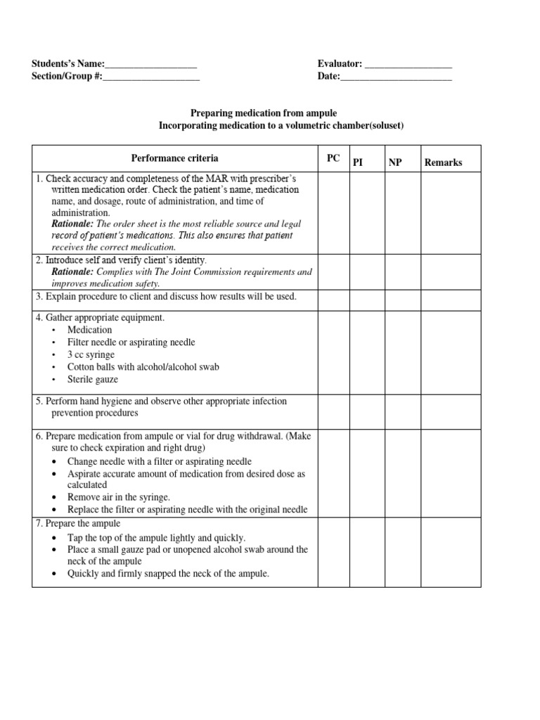 Medication Preparation and Administration Guide | PDF | Syringe ...