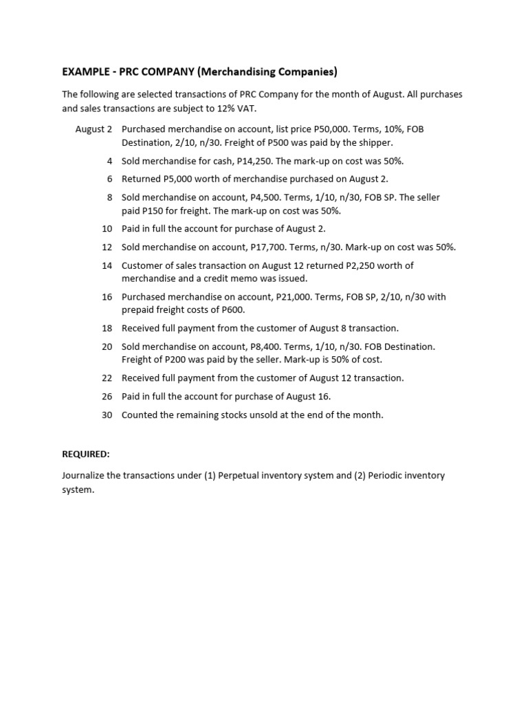 EXAMPLE - Merchandising Companies | PDF