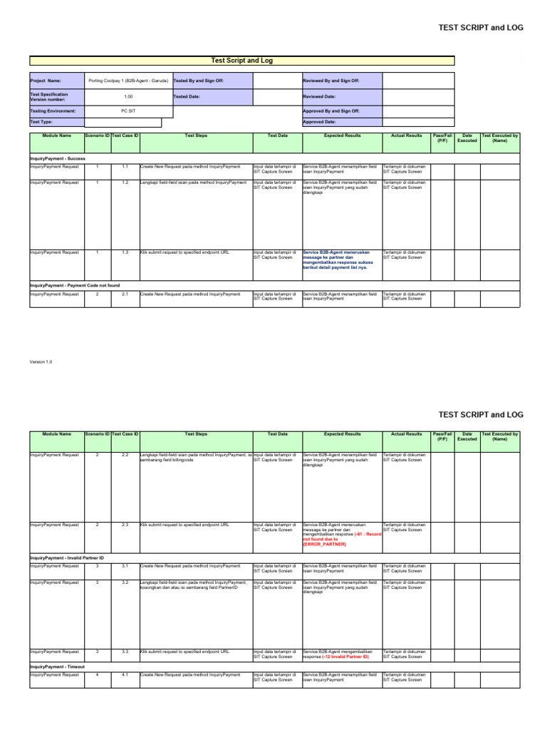 SIT Script - B2BAgent To Garuda | PDF